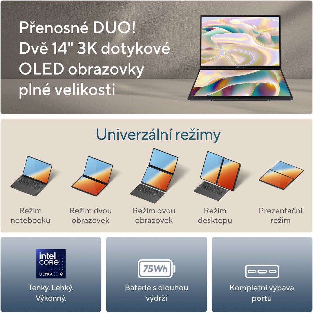 ASUS Zenbook Duo OLED UX8406CA-OLED088W Inkwell Gray celokovový ...